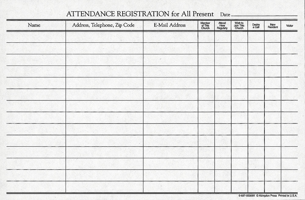 Attendance Registration Pad (Pkg of 12) – Re-vived